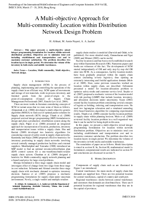 (PDF) A multi-objective approach for multi-commodity location within distribution network design ...