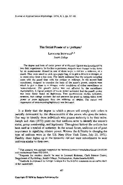 (PDF) The Social Power of a Uniform1