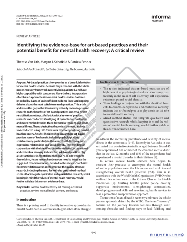 (PDF) Identifying the evidence-base for art-based practices and their ...