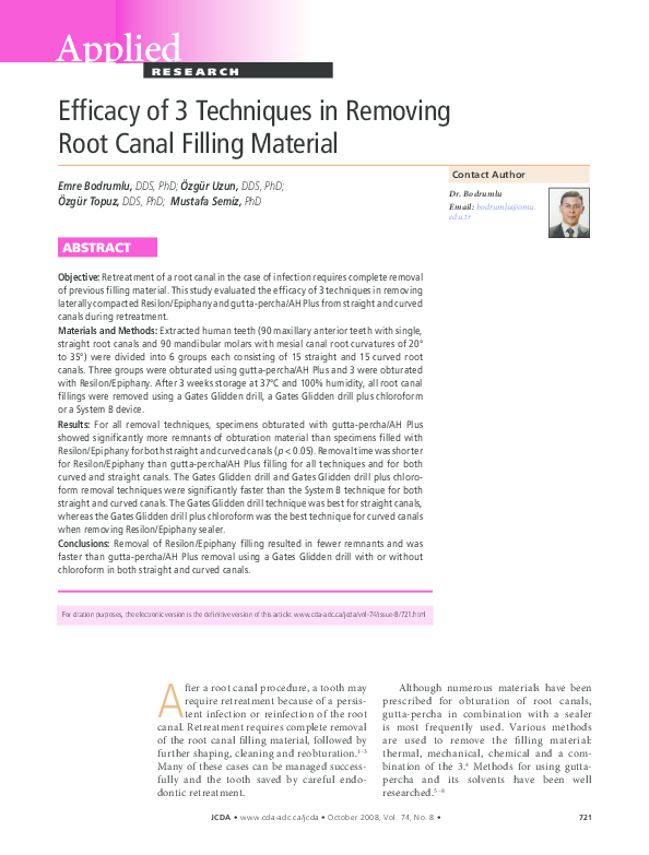 (PDF) Efficacy of 3 techniques in removing root canal filling material