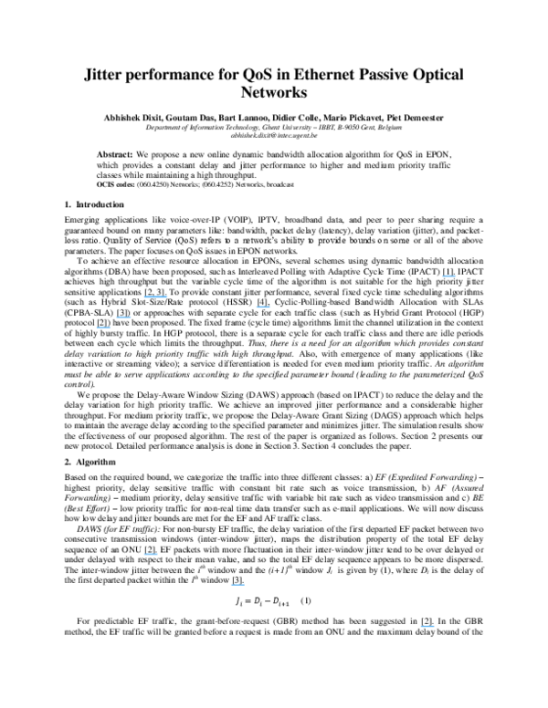 (PDF) Jitter performance for QoS in ethernet passive optical networks | Bart Lannoo - Academia.edu