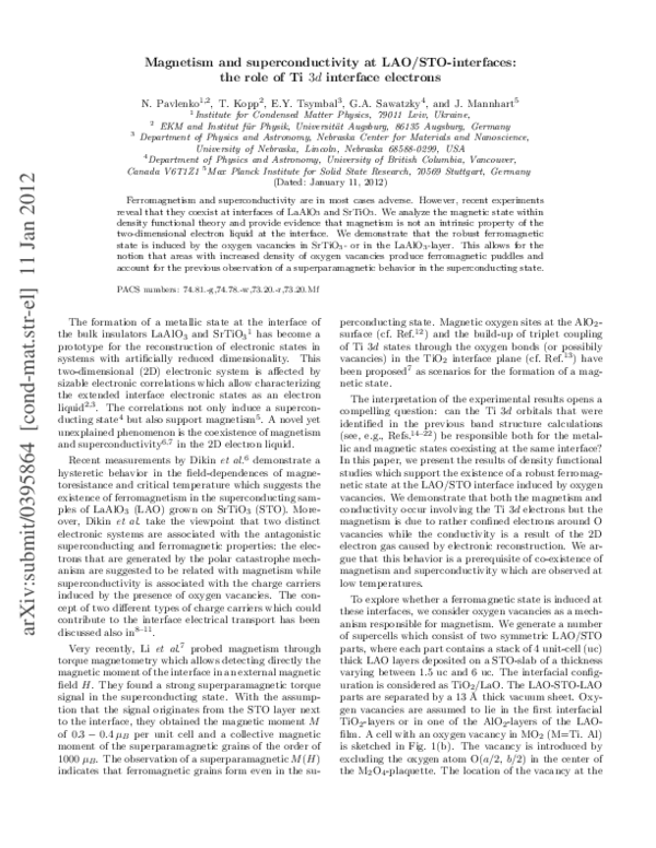 (PDF) Magnetism and superconductivity at LAO/STO-interfaces both ...