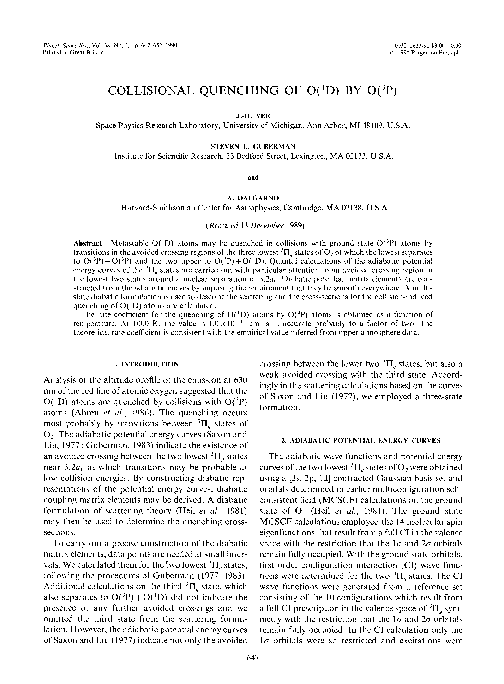 (PDF) Collisional quenching of O(1D) by O(3P)