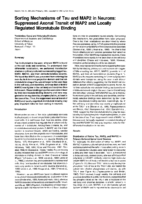 (PDF) Sorting mechanisms of Tau and MAP2 in neurons: Suppressed axonal ...