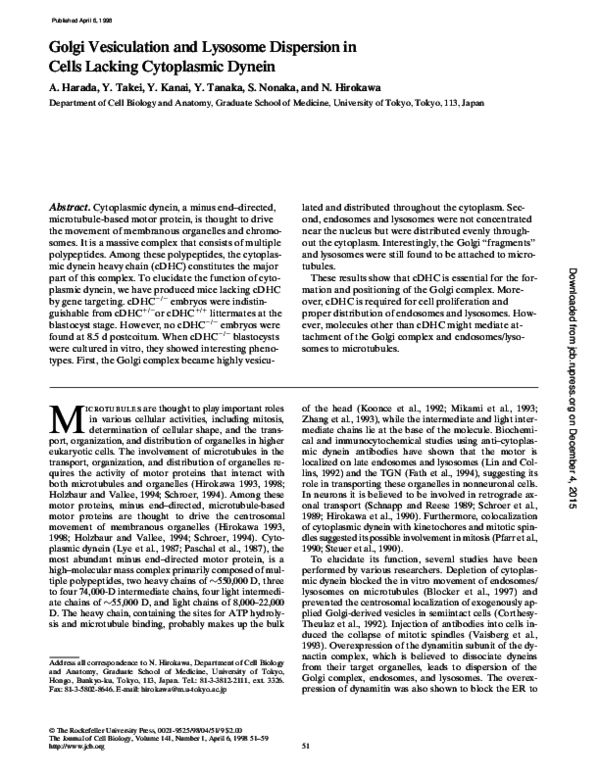 (PDF) Golgi Vesiculation and Lysosome Dispersion in Cells Lacking ...