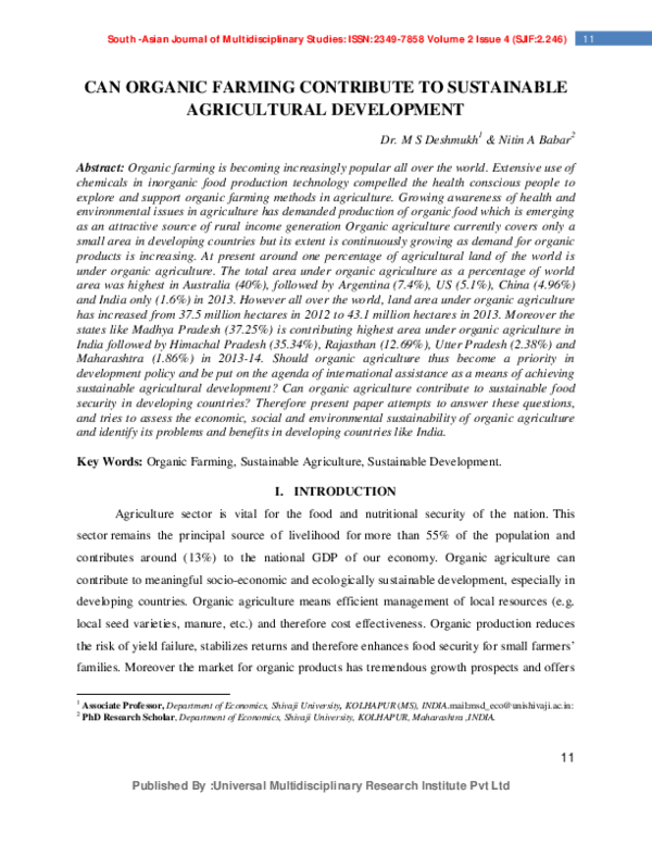 (PDF) CAN ORGANIC FARMING CONTRIBUTE TO SUSTAINABLE AGRICULTURAL ...