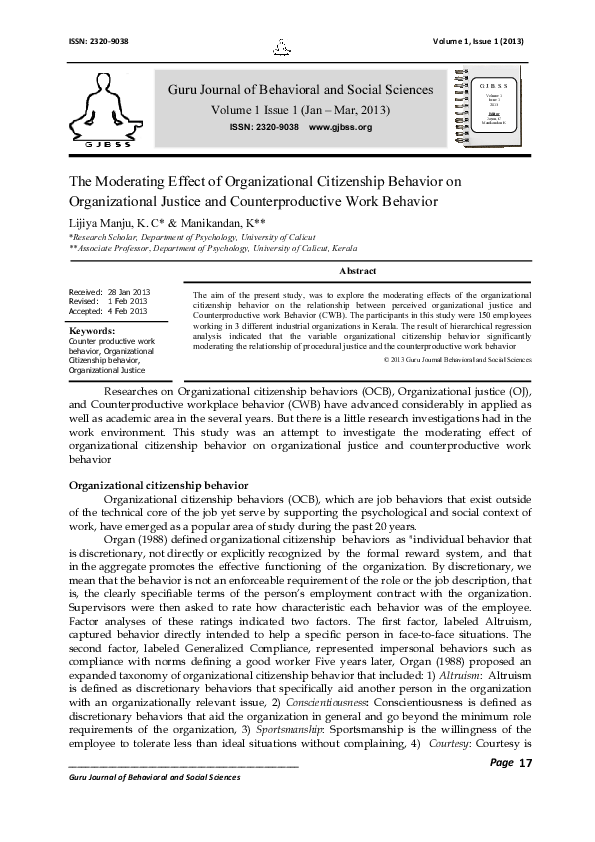 (PDF) The Moderating Effect of Organizational Citizenship Behavior on Organizational Justice and ...