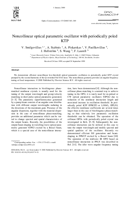 (PDF) Noncollinear optical parametric oscillator with periodically poled KTP