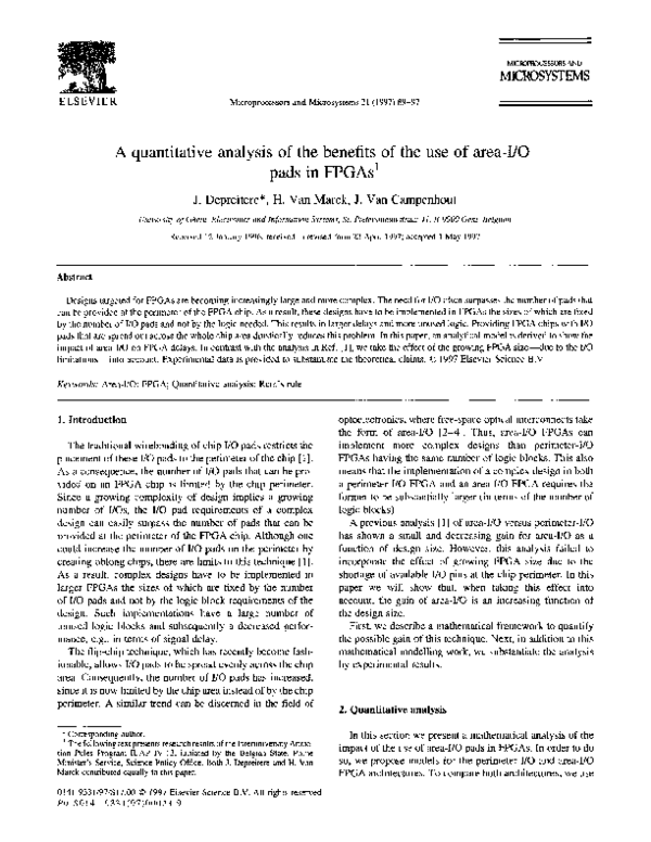 (PDF) A quantitative analysis of the benefits of the use of area-I/O pads in FPGAs