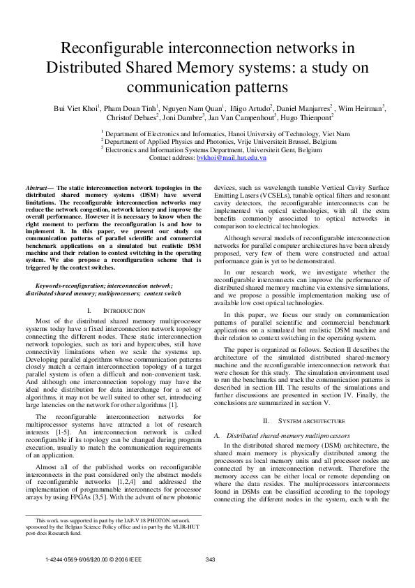 (PDF) Reconfigurable interconnection networks in Distributed Shared Memory systems: a study on ...