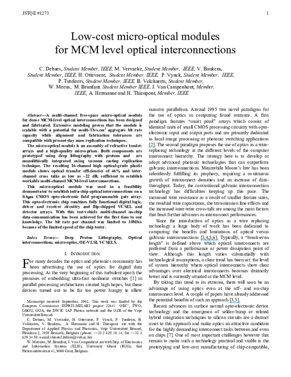 (PDF) Low-cost microoptical modules for mcm level optical interconnections