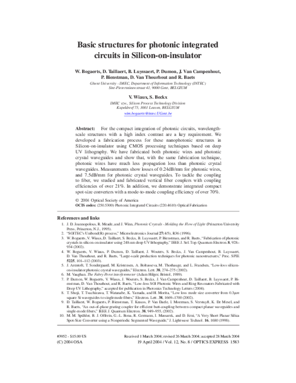 (PDF) Basic structures for photonic integrated circuits in Silicon-on ...