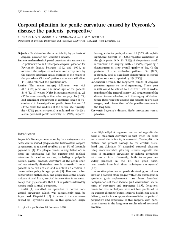 (PDF) Corporal plication for penile curvature caused by Peyronie's ...