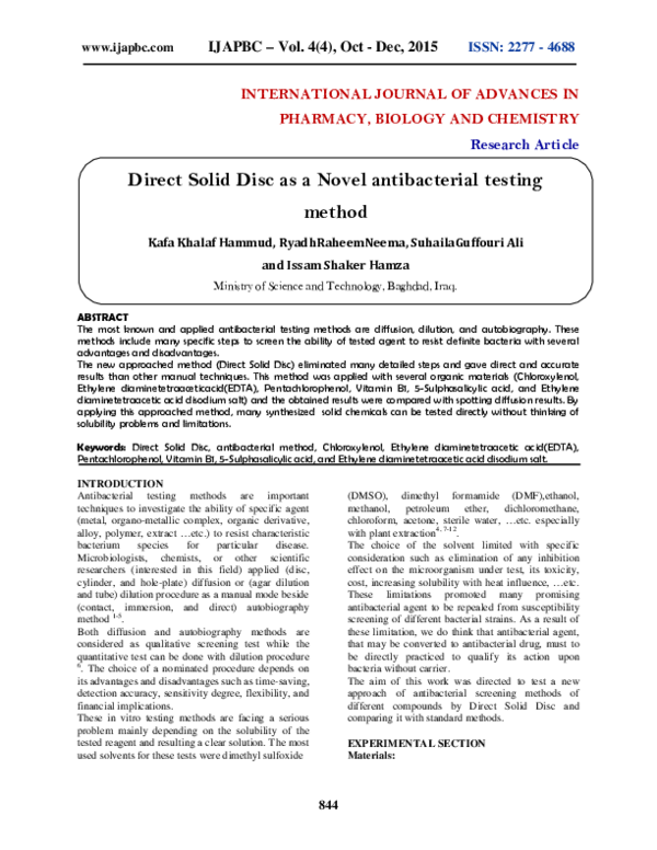 (PDF) Direct Solid Disc as a Novel antibacterial testing method