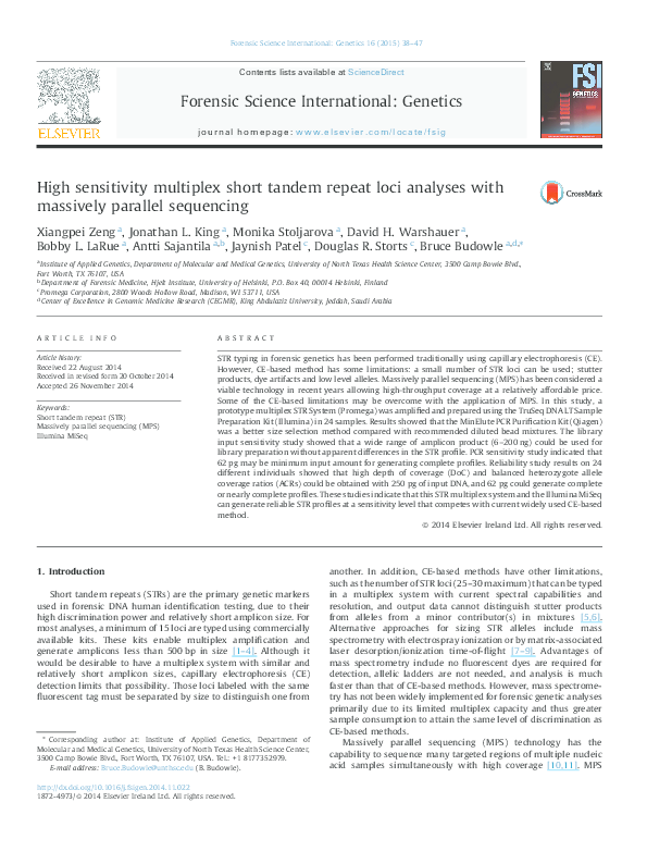 (PDF) High sensitivity multiplex short tandem repeat loci analyses with ...