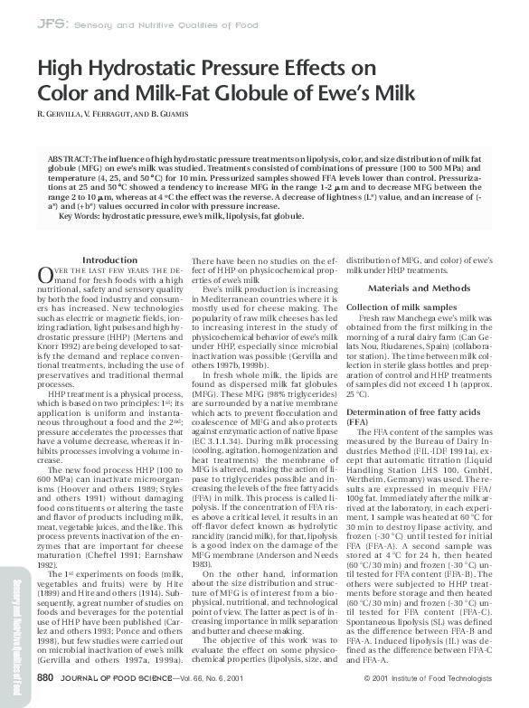 (PDF) High Hydrostatic Pressure Effects on Color and Milk-Fat Globule ...