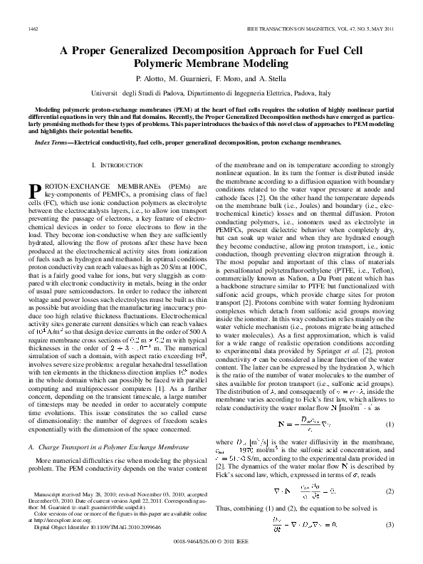 (PDF) A Proper Generalized Decomposition Approach for Fuel Cell Polymeric Membrane Modeling