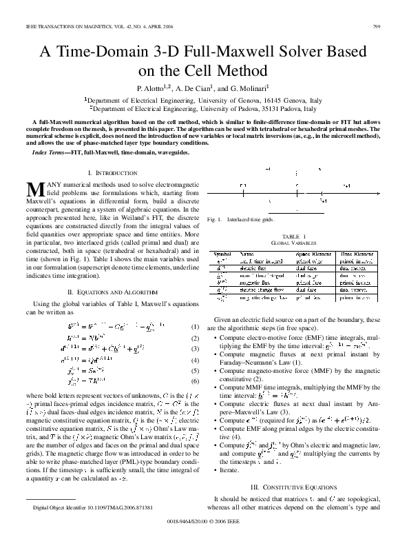 (PDF) A time-domain 3-D full-Maxwell solver based on the cell method