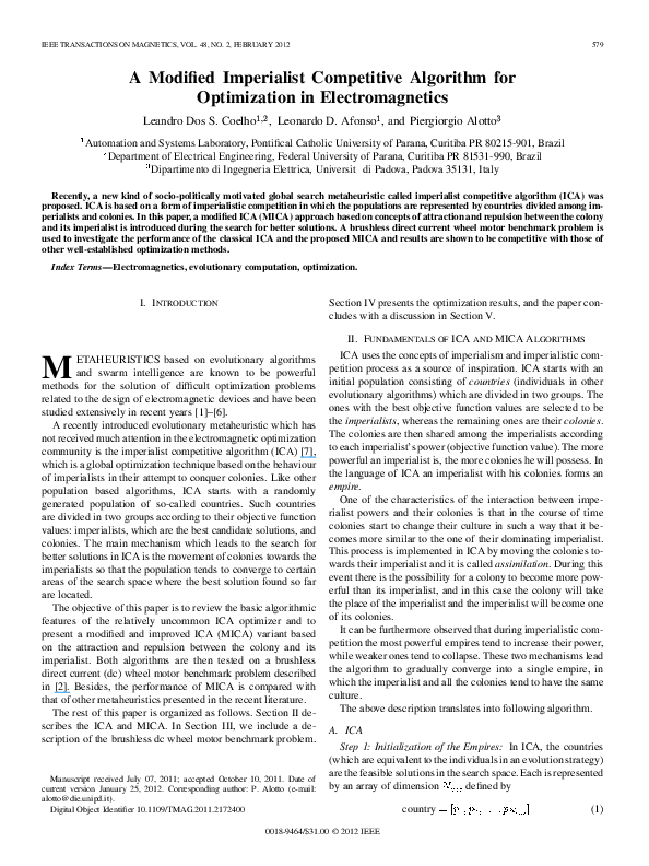 (PDF) A Modified Imperialist Competitive Algorithm for Optimization in Electromagnetics