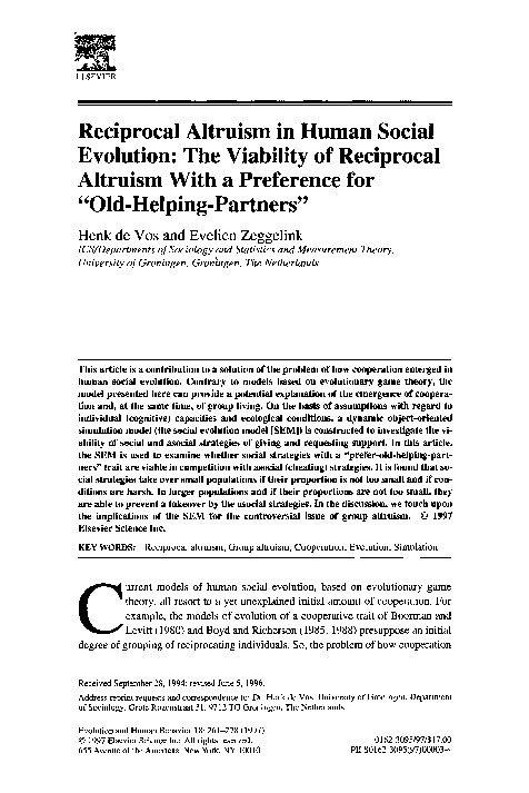 (PDF) Reciprocal altruism in human social evolution: The viability of ...