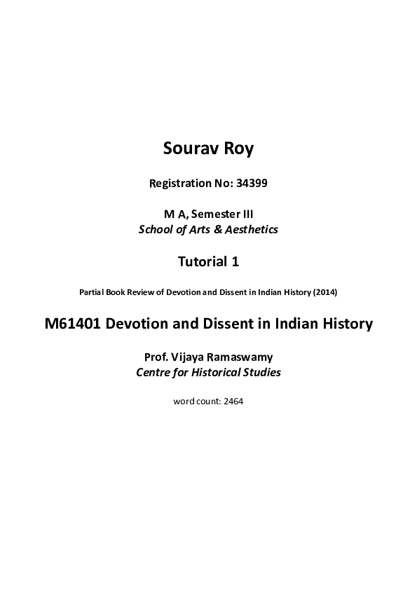 (PDF) Partial Book Review of Devotion and Dissent in Indian History (2014)