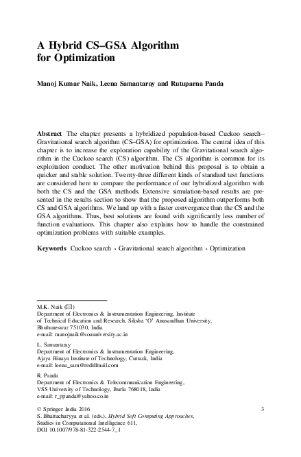 Pdf A Hybrid Csgsa Algorithm For Optimization