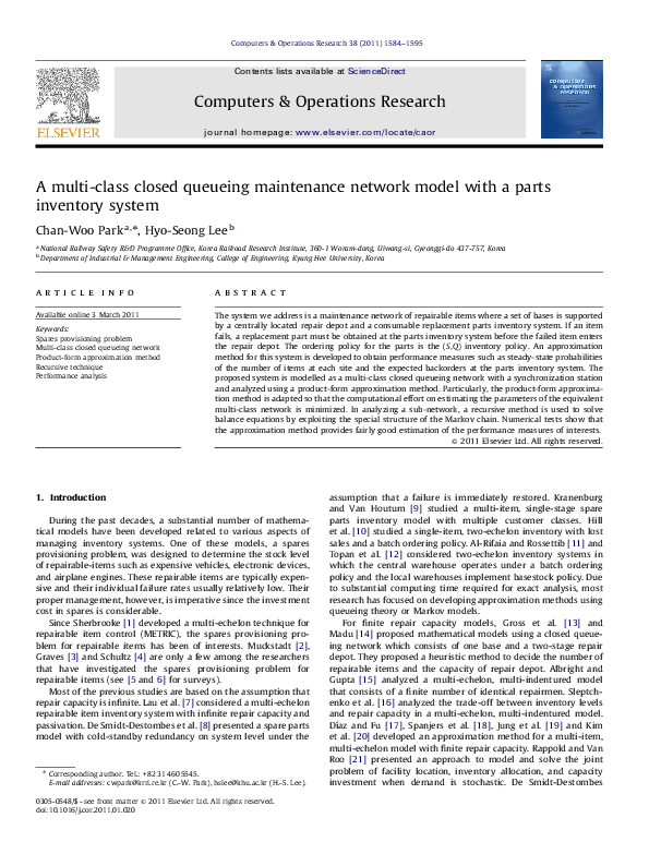 Pdf A Multi Class Closed Queueing Maintenance Network Model With A