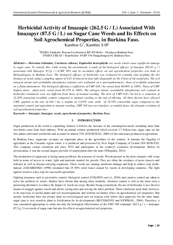 (PDF) Herbicidal Activity of Imazapic (262.5 G / L) Associated With ...
