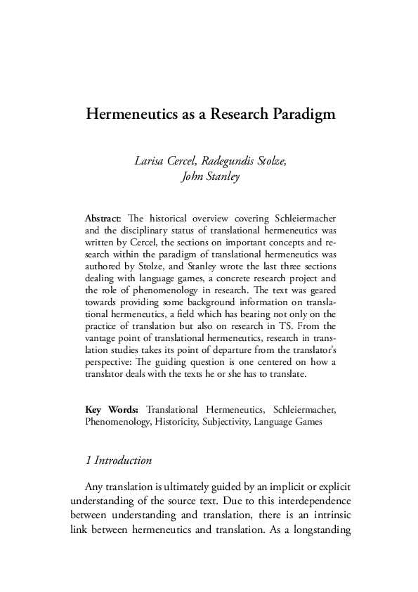 Hermeneutics as a Research Paradigm
