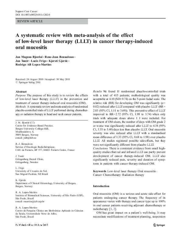 (PDF) A systematic review with meta-analysis of the effect of low-level laser therapy (LLLT) in ...