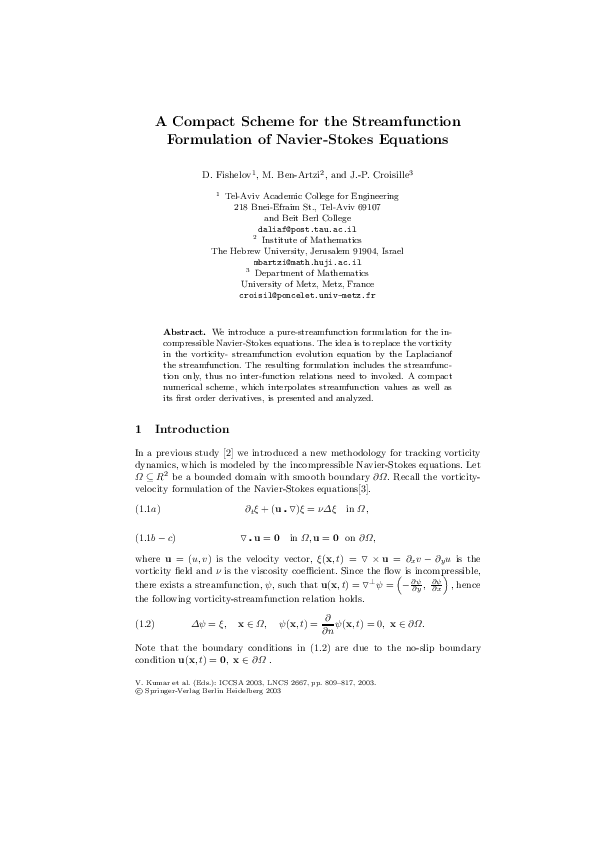 Pdf A Compact Scheme For The Streamfunction Formulation Of Navier