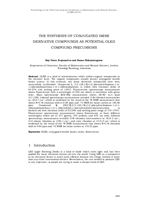 (PDF) THE SYNTHESIS OF CONJUGATED IMINE DERIVATIVE COMPOUNDS AS ...