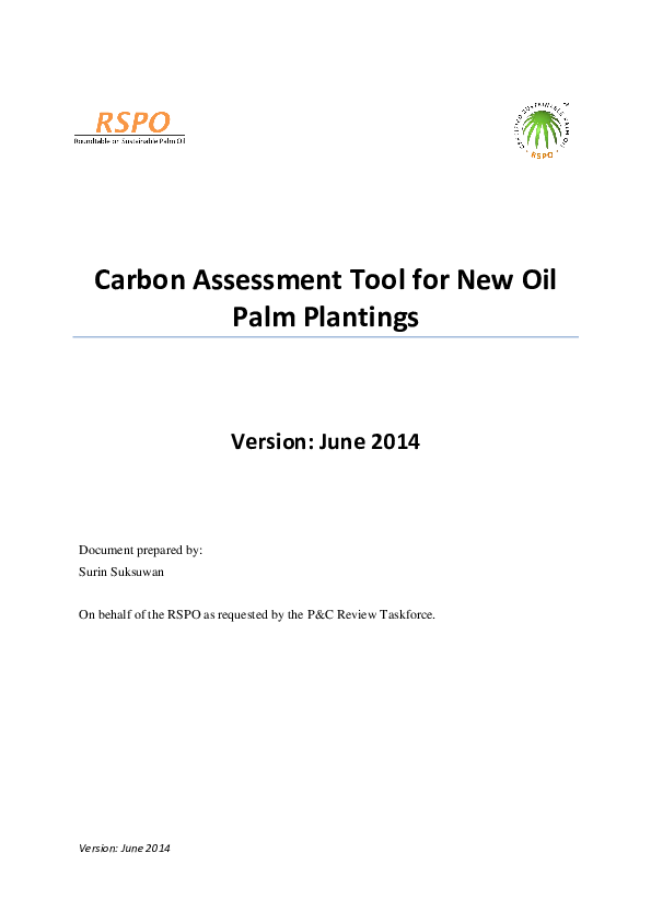 (PDF) Carbon Assessment Tool for New Oil Palm Plantings Version: June 2014
