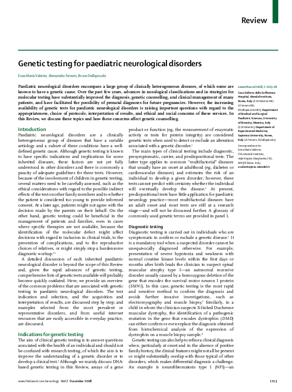 (PDF) Genetic testing for paediatric neurological disorders