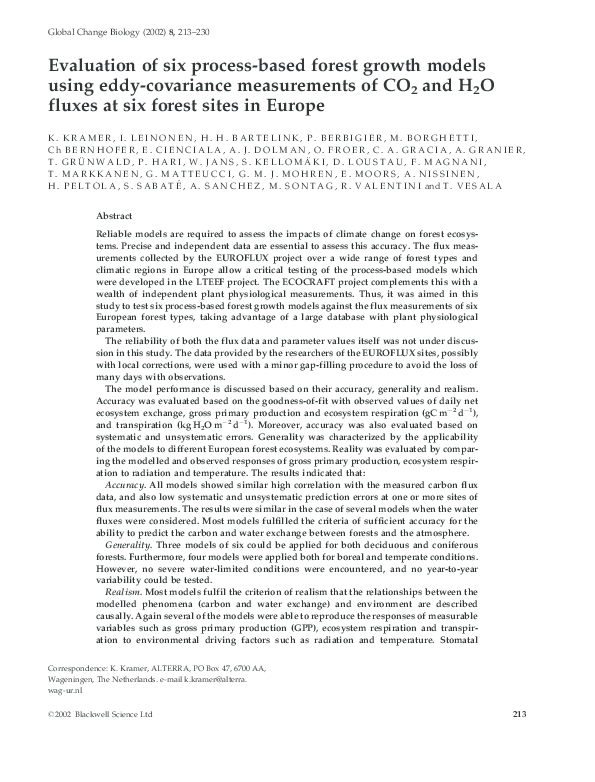 (PDF) Evaluation of six process-based forest growth models using eddy ...