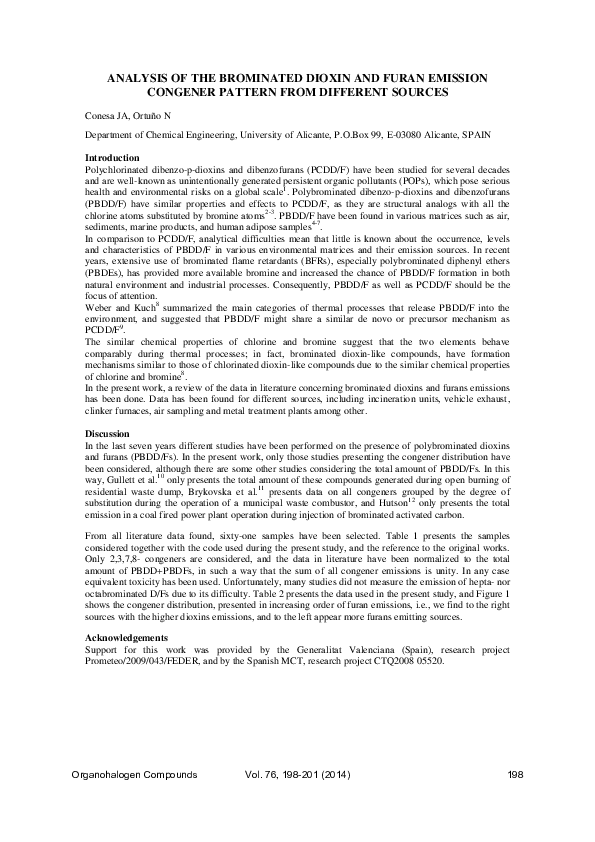 (PDF) Analysis of the Brominated Dioxin and Furan Emission Congener Pattern from Different Sources
