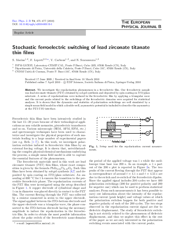 (PDF) Stochastic ferroelectric switching of lead zirconate titanate thin films