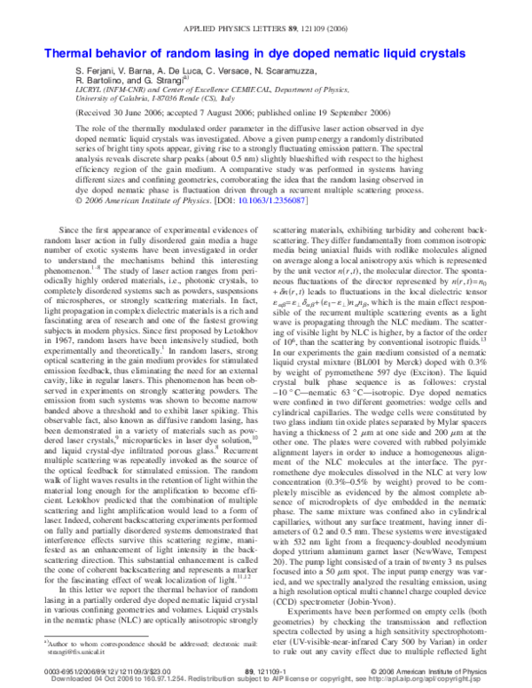 (PDF) Thermal behavior of random lasing in dye doped nematic liquid crystals