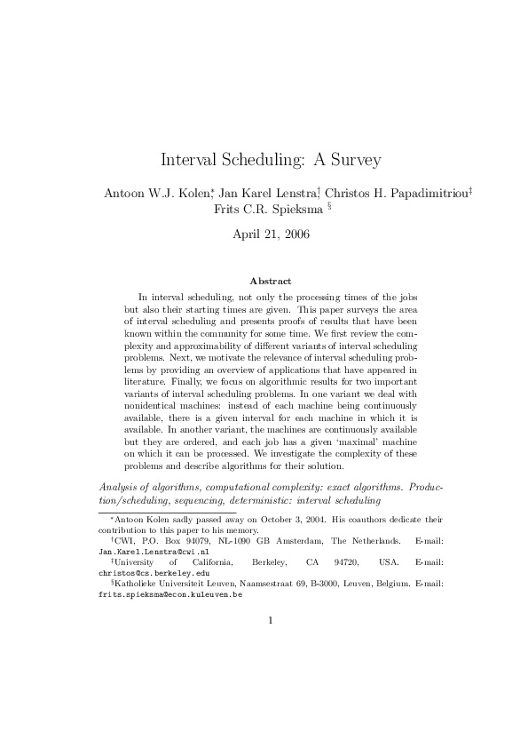 (PDF) Interval scheduling: A survey