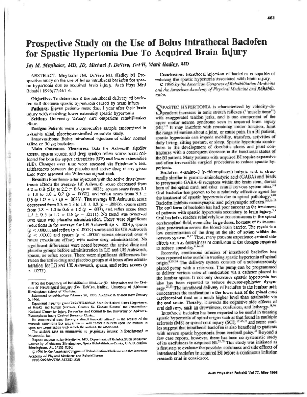 (PDF) Prospective study on the use of bolus intrathecal baclofen for ...