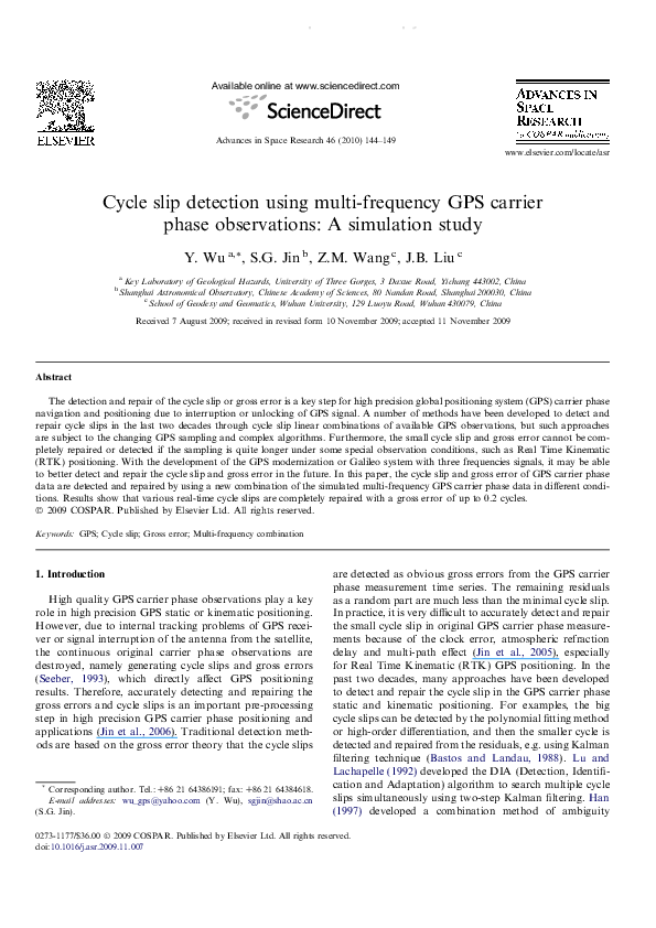 Pdf Cycle Slip Detection Using Multi Frequency Gps Carrier Phase