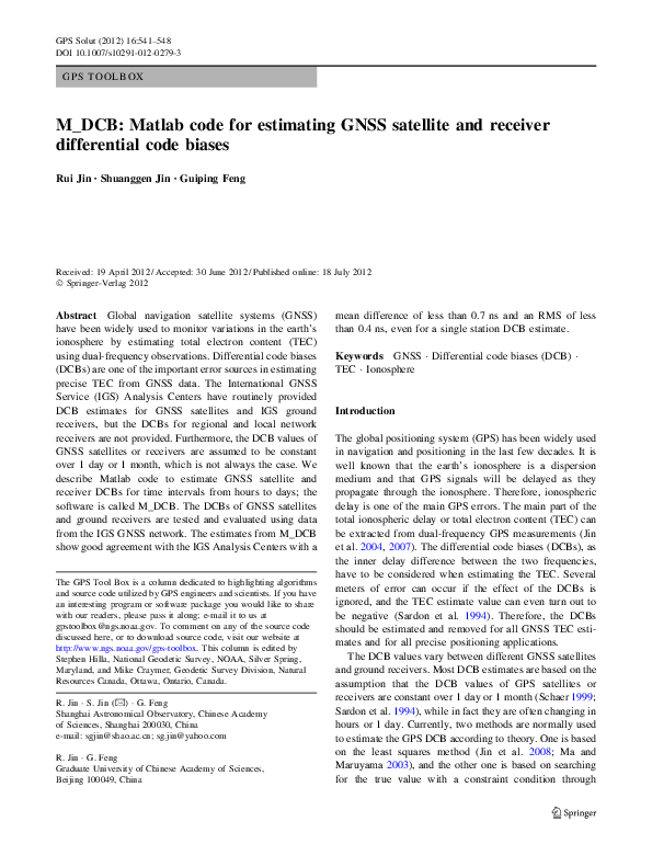 Pdf Mdcb Matlab Code For Estimating Gnss Satellite And Receiver Differential Code Biases