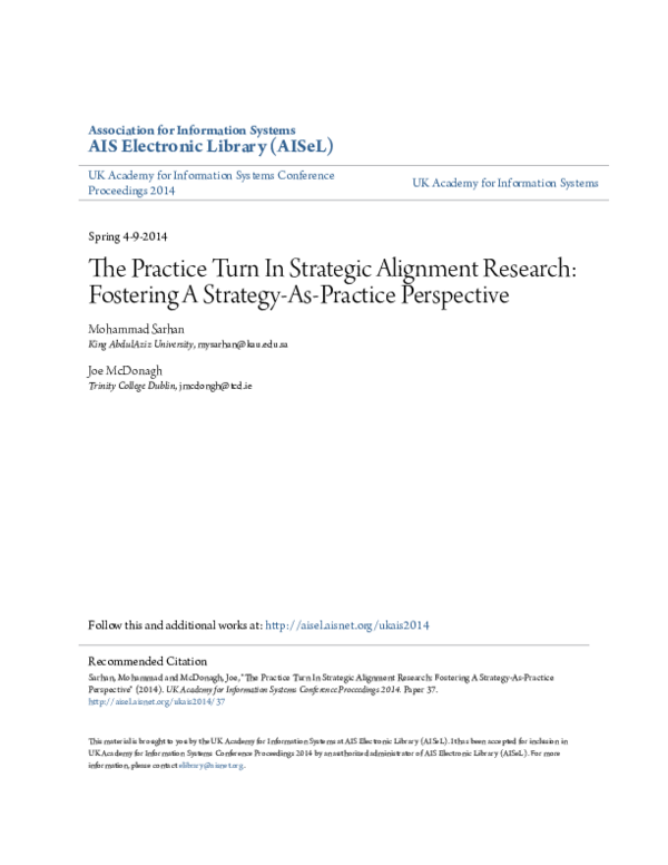 (PDF) The Practice Turn In Strategic Alignment Research: Fostering A ...