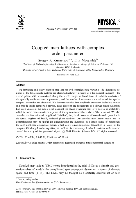 Pdf Coupled Map Lattices With Complex Order Parameter