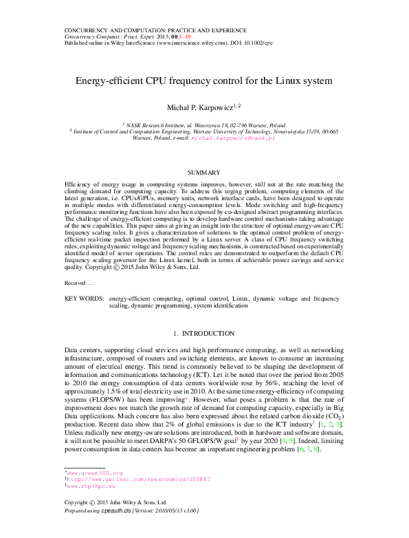 Pdf Energy Efficient Cpu Frequency Control For The Linux System