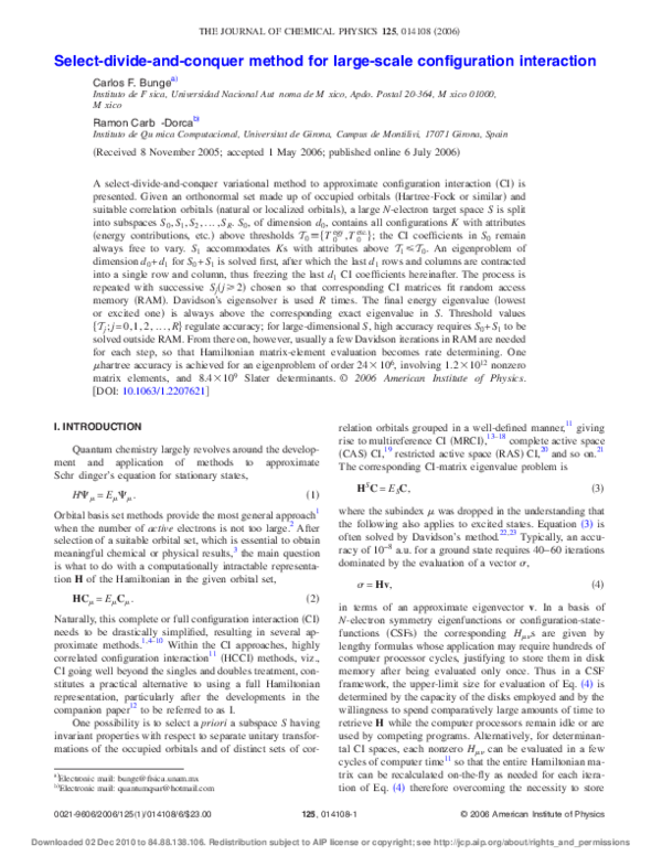 (PDF) Select-divide-and-conquer method for large-scale configuration interaction