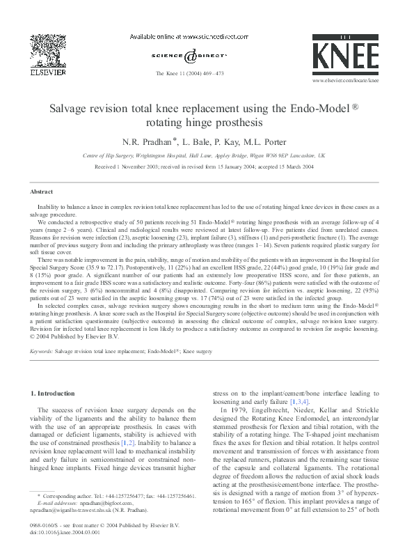 (PDF) Salvage revision total knee replacement using the Endo-Model ...