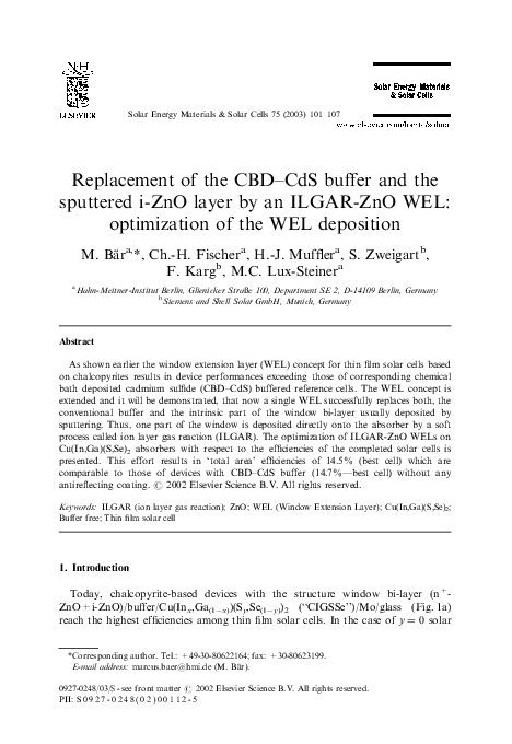 (PDF) Replacement of the CBD–CdS buffer and the sputtered i-ZnO layer ...