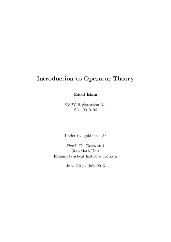 (PDF) Introduction to Operator Algebras