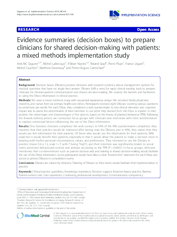 (PDF) Evidence summaries (decision boxes) to prepare clinicians for ...